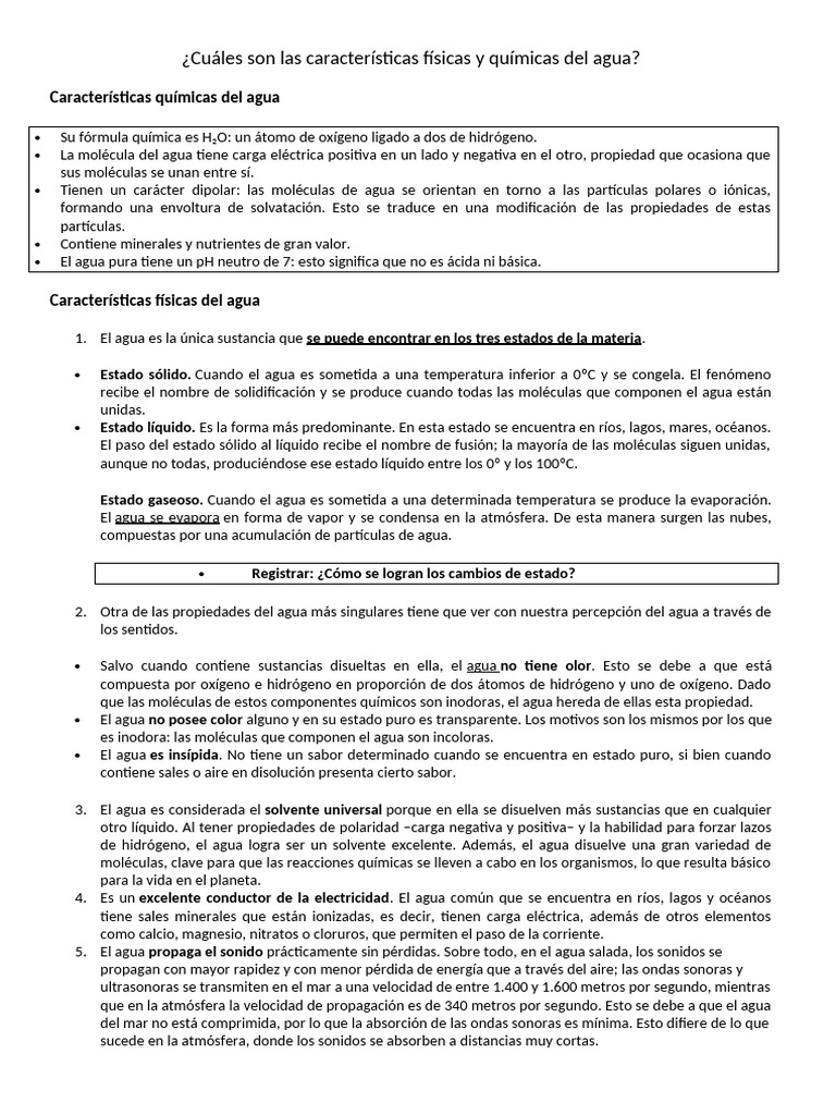 Características del Agua: Físicas y Químicas | PDF | Agua | Propiedades ...