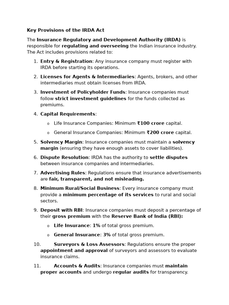 Key Provisions of the IRDA Act | PDF