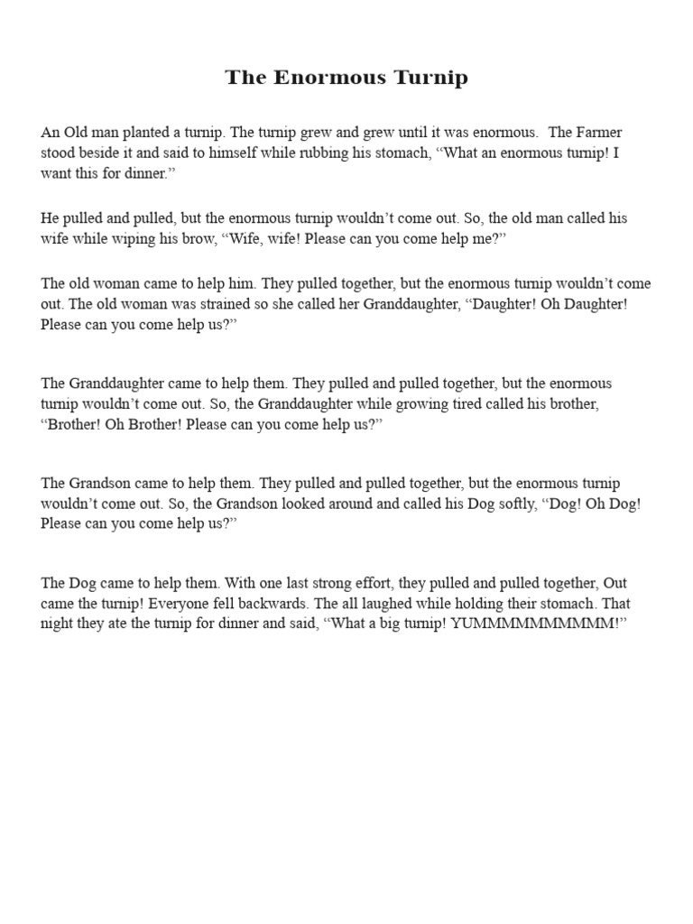 The Enormous Turnip Story Summary | PDF