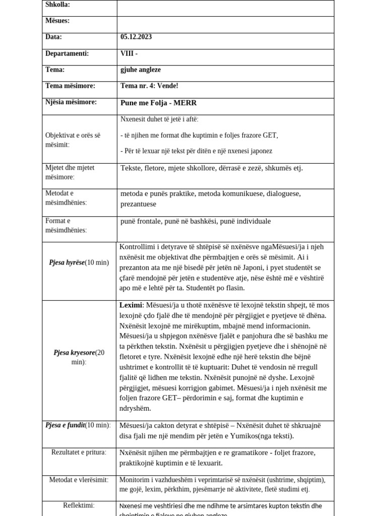 Pregaditje Ditore Gjuhe Angleze 8 | PDF