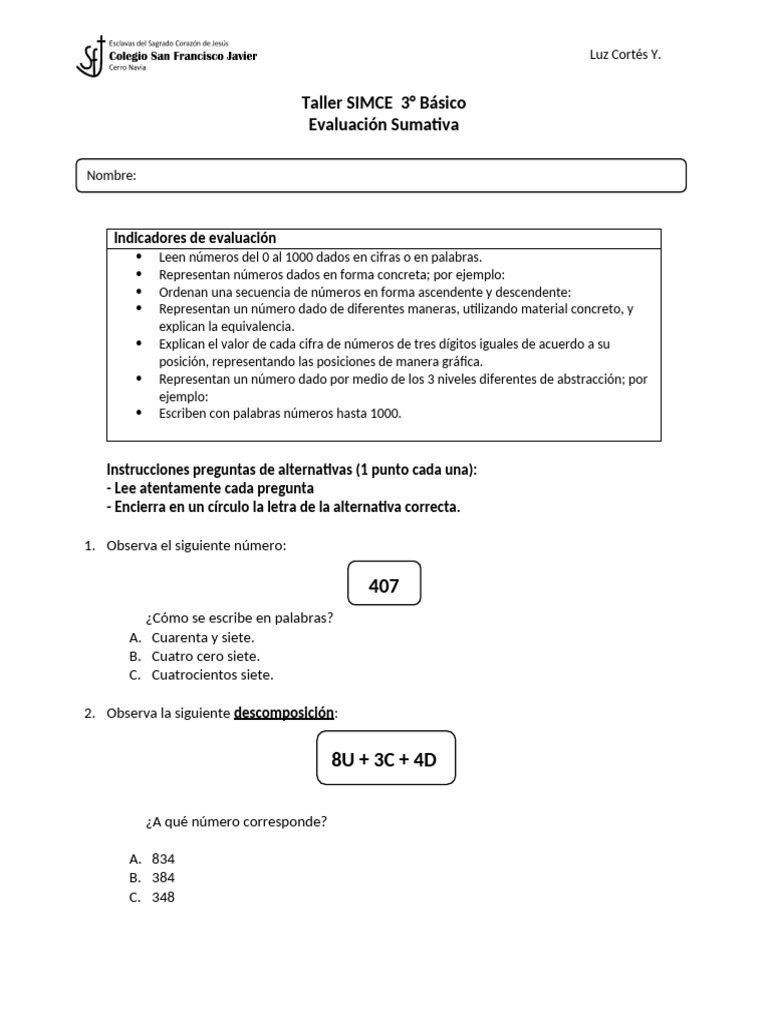Prueba Numeros Hasta El 1000 | PDF | Aritmética | Números