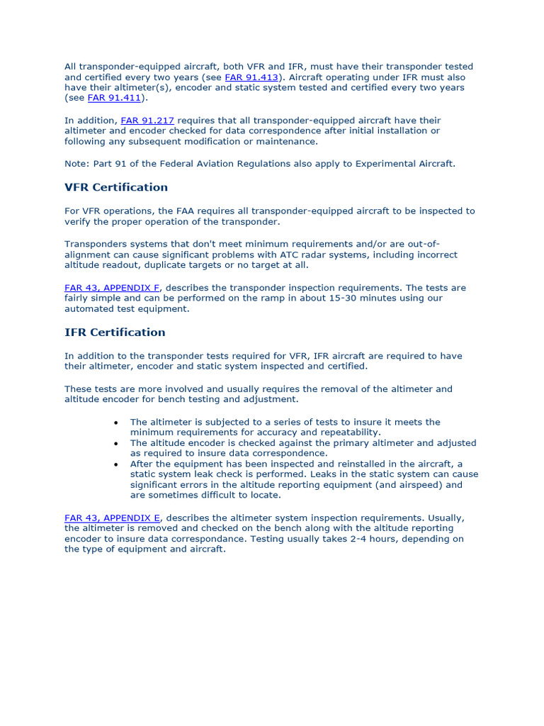 Guideline For Transponder and Pitot-Static System Inspection | PDF
