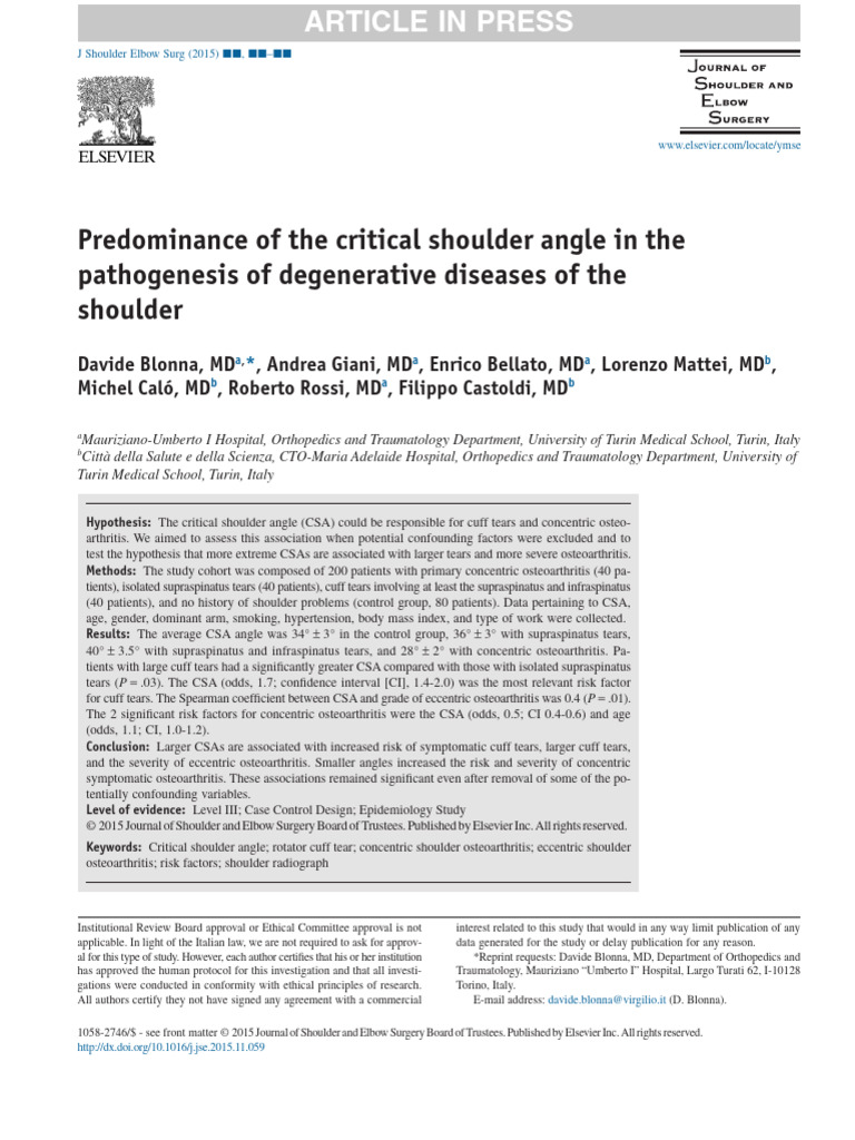 Predominance of The Critical Shoulder Angle in The Pathogenesis of Degenerative Diseases of The ...
