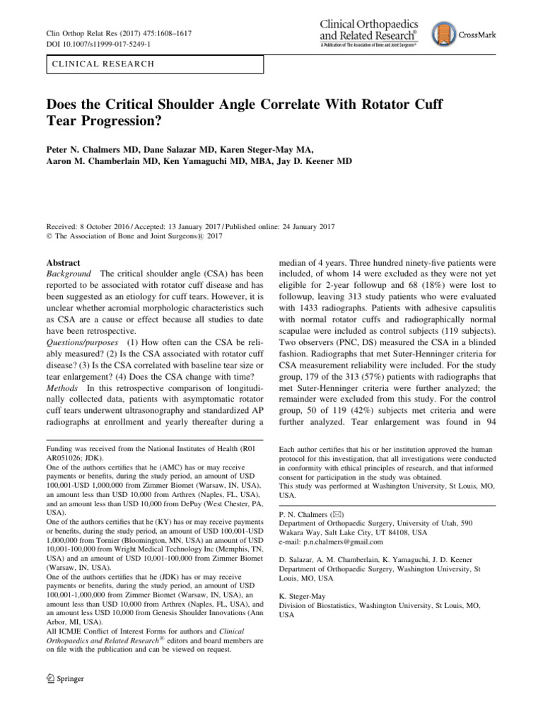 Does The Critical Shoulder Angle Correlate With Rotator Cuff Tear ...