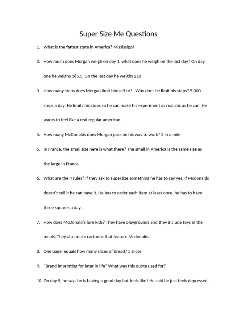 Super Size Me Questions | PDF