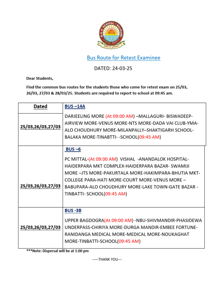 Retest Examinee Dates & Timings (Class IX & XI) | PDF