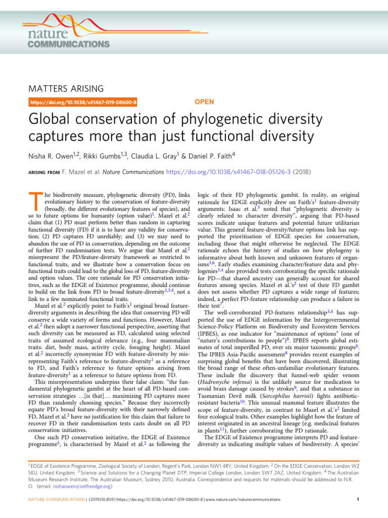 Phylogenetic Diversity in Conservation Debate | PDF | Biodiversity ...