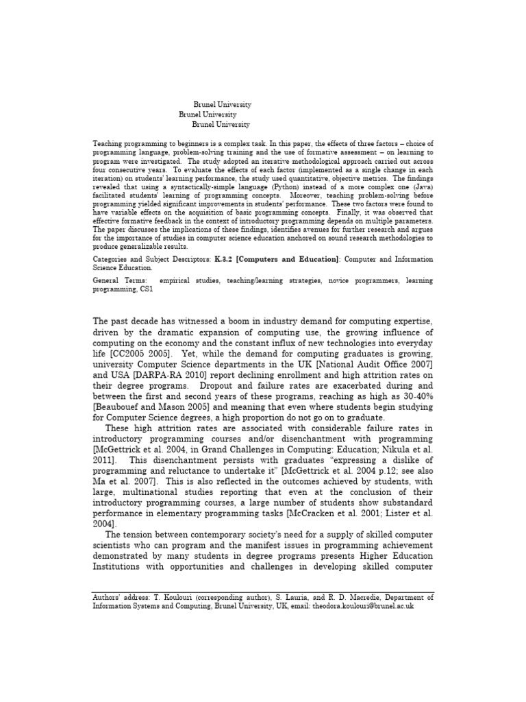 Teaching Introductory Programming A Quantitative Evaluation of Different Approaches | PDF ...