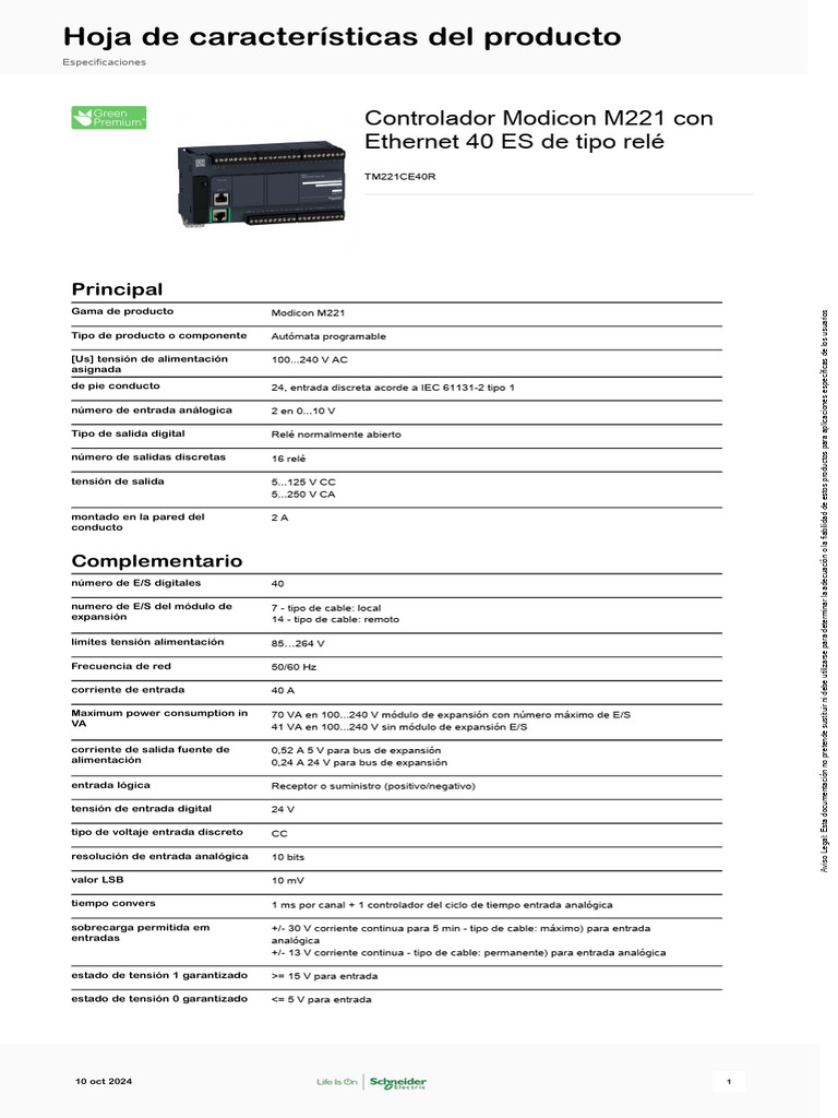 RTU Schneider Electric - Modicon-M221 - TM221CE40R | PDF | Relé ...