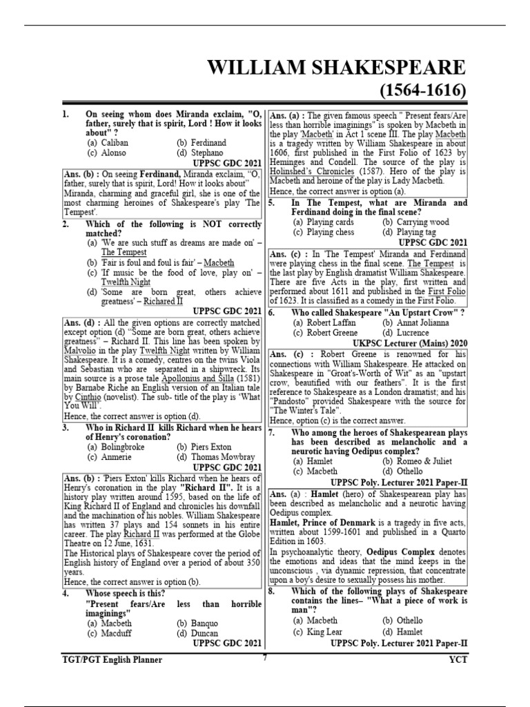 Shakespeare Study Guide and Quiz | PDF | Othello | William Shakespeare