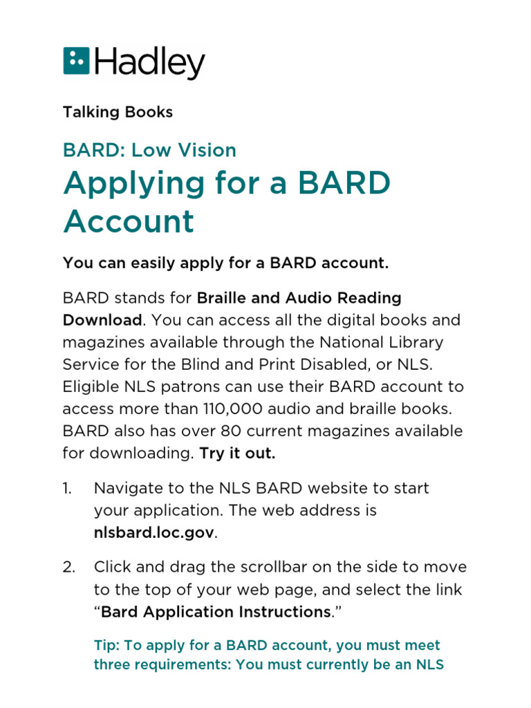 BARD Account Application Guide | PDF | Visual Impairment