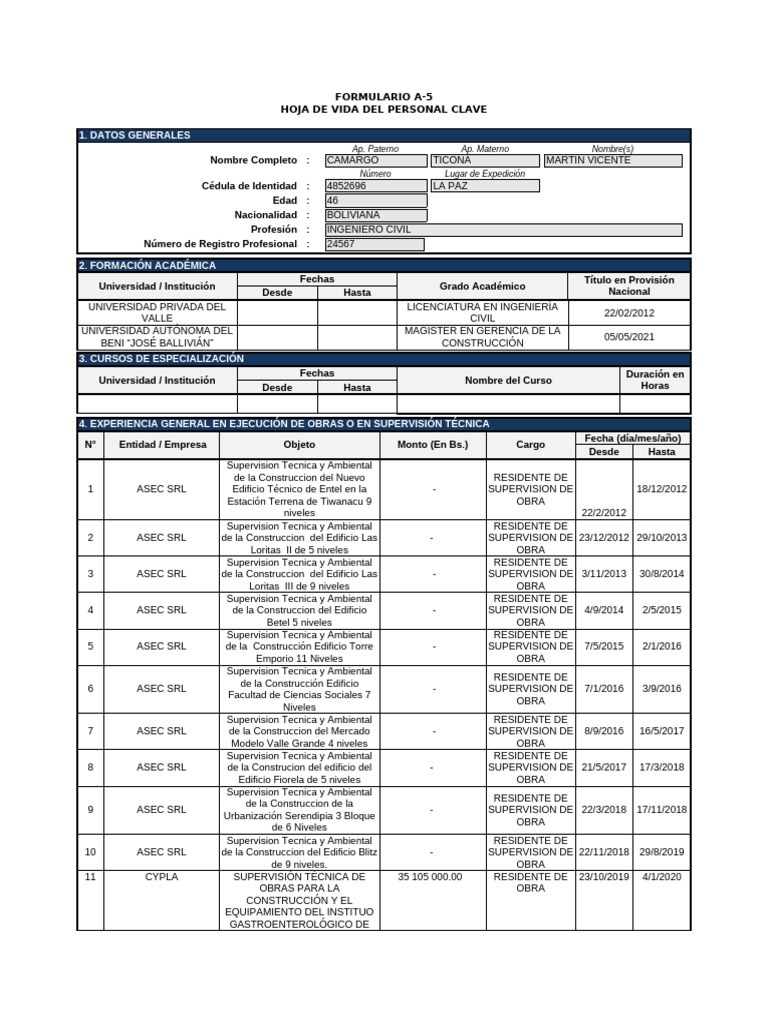 Formulario A5 Residente de Supervisión | PDF | Ingeniería