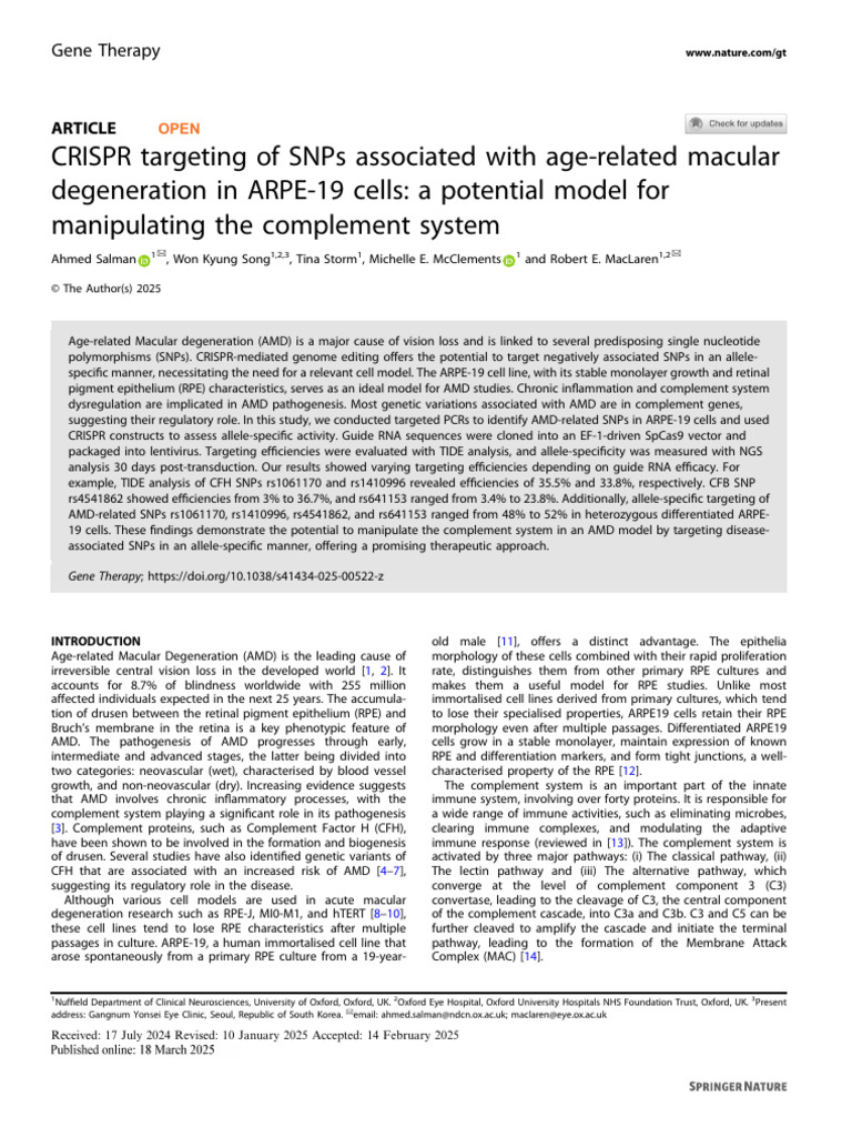 CRISPR Targeting of SNPs Associated With Age-Related Macular ...