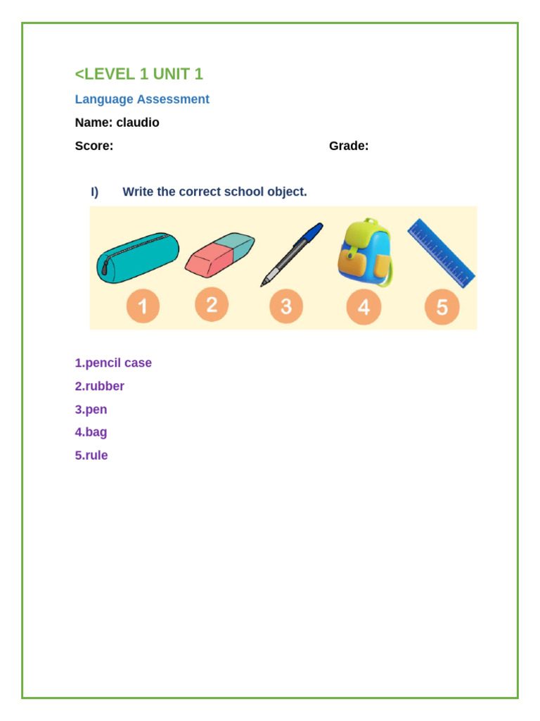 Level 1 Unit 1 Kids | PDF