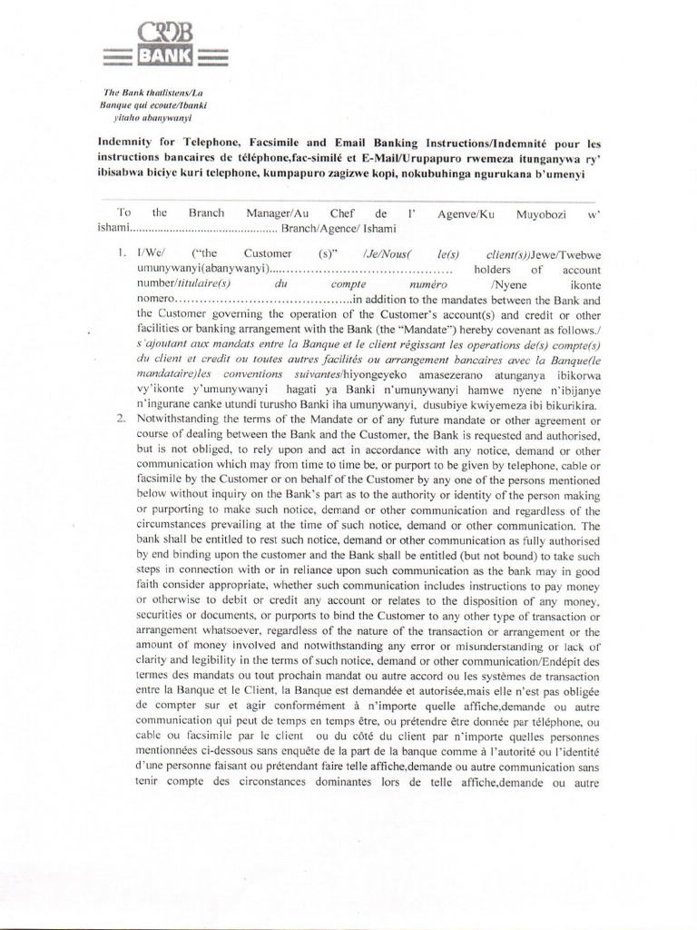 Indemnity Form 1 | PDF