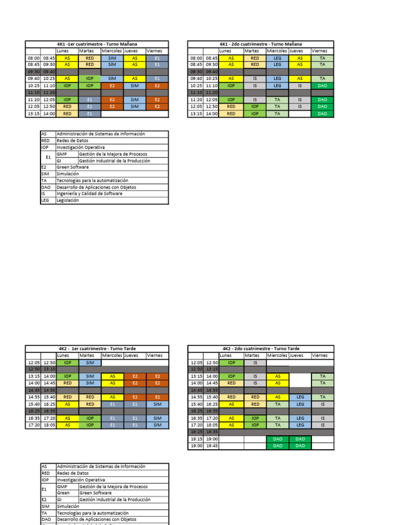 Horario de Clases 4K1 a 4K4 | PDF | Ingeniería de software | Desarrollo ...