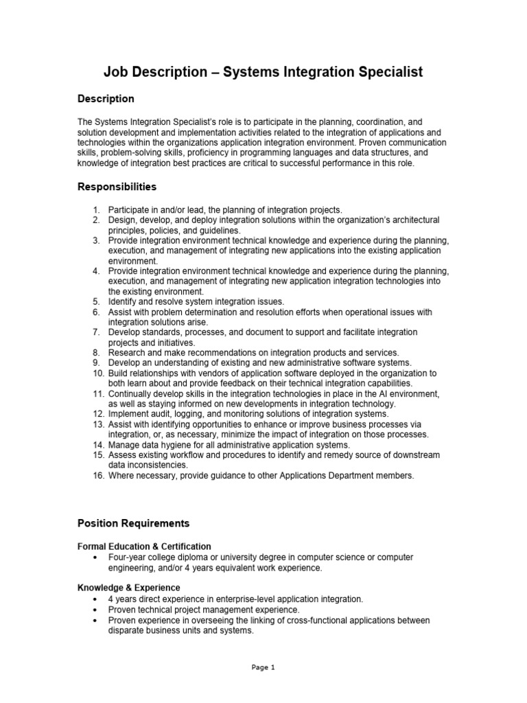 Systems Integration Specialist Role | PDF | Microsoft Sql Server ...