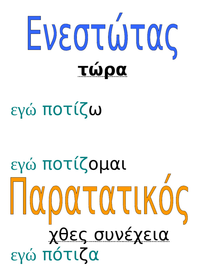 ΟΙ ΧΡΟΝΟΙ ΤΩΝ ΡΗΜΑΤΩΝ ΓΙΑ ΤΗΝ ΤΑΞΗ | PDF