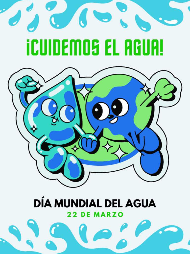 Póster Día Mundial Del Agua Ilustrado Azul y Verde PDF | PDF
