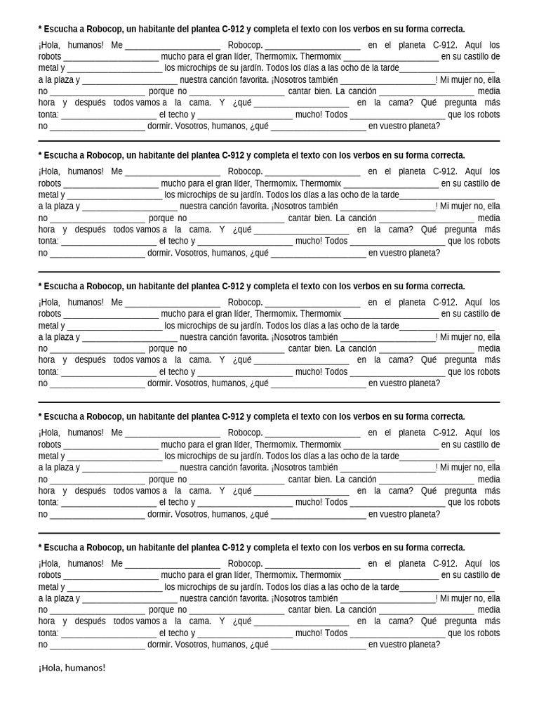 02 Presente de Indicativo REGULAR - Comprensión Auditiva ROBOCOP | PDF