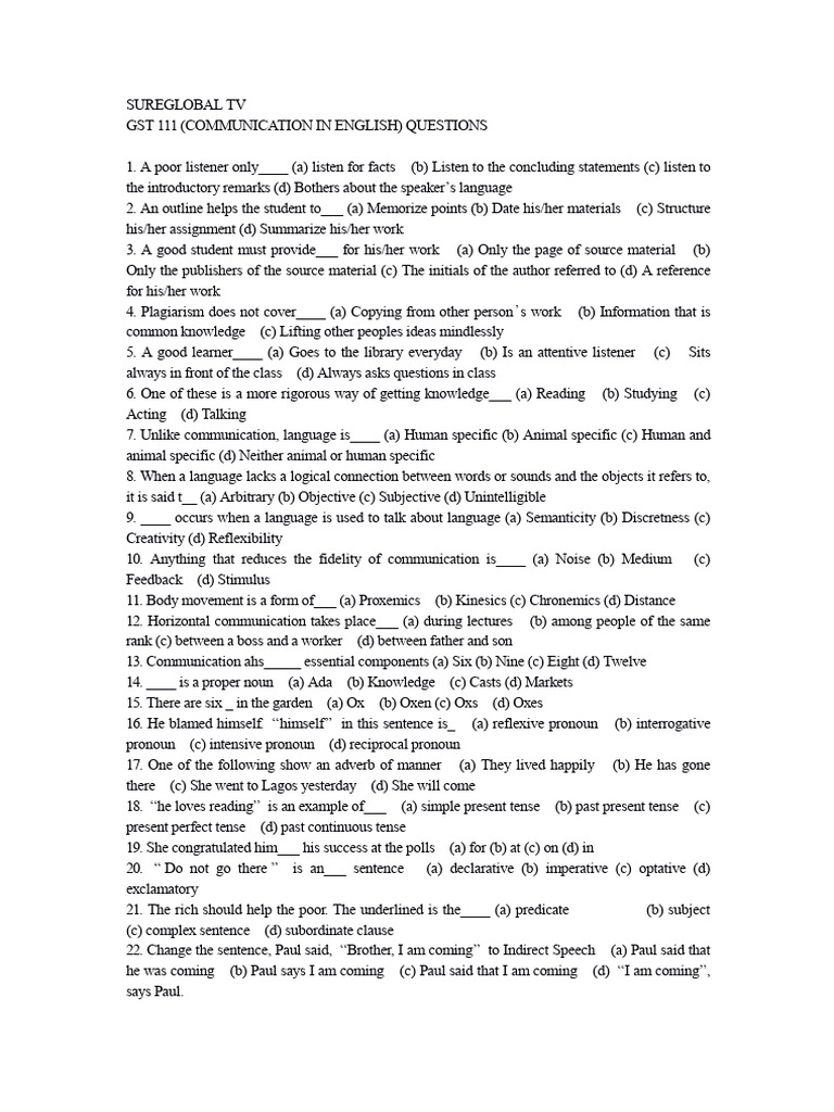 Eksu GST111 Past Questions Complied by Sureglobal TV | PDF | Nigeria ...
