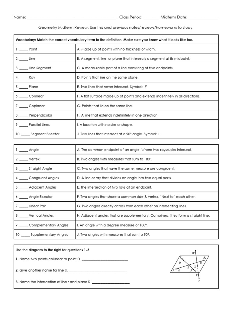 Geometry Midterm Review Guide | PDF | Line (Geometry) | Angle