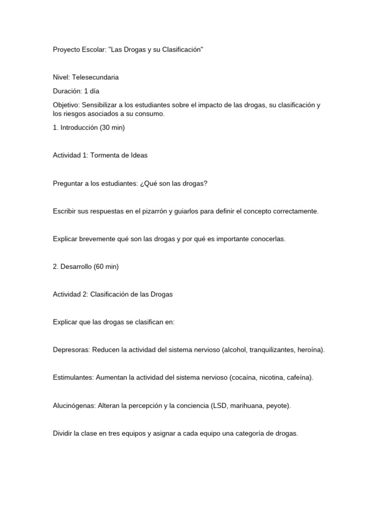 Clasificación de Drogas en Telesecundaria | PDF