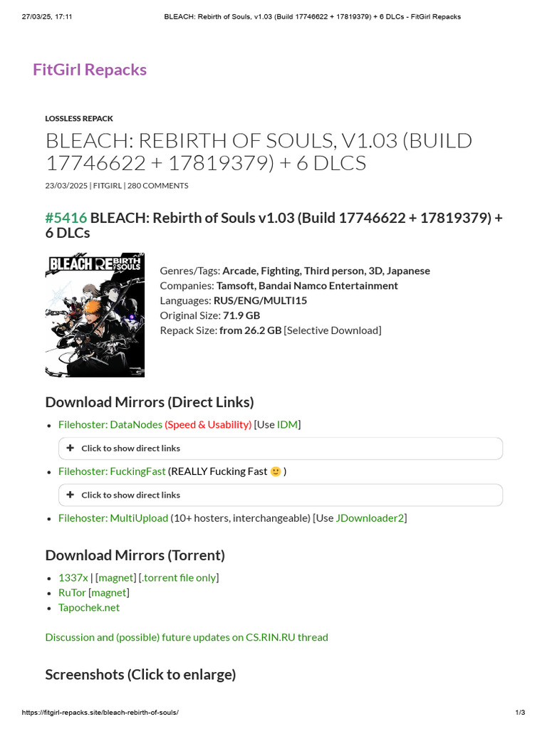 BLEACH - Rebirth of Souls, v1.03 (Build 17746622 + 17819379) + 6 DLCs ...