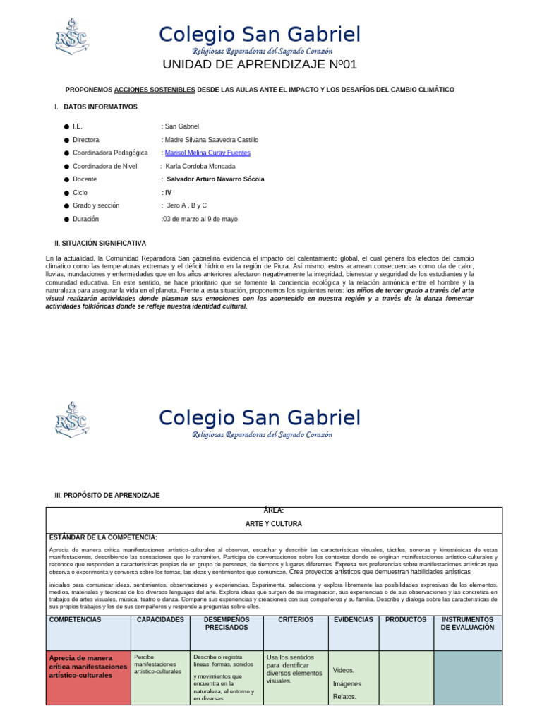 2025 - 3ero - UNIDAD DE APRENDIZAJE | PDF | Aprendizaje