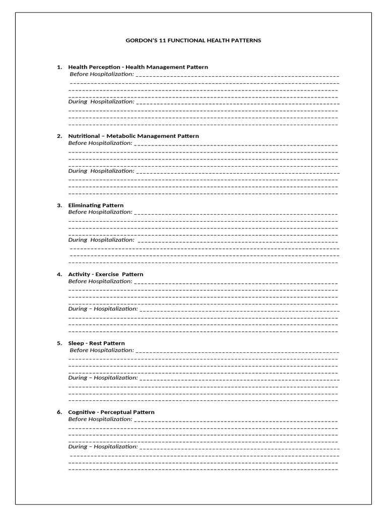 Gordon's Functional Health Patterns Tool | PDF | Perception | Cognitive ...