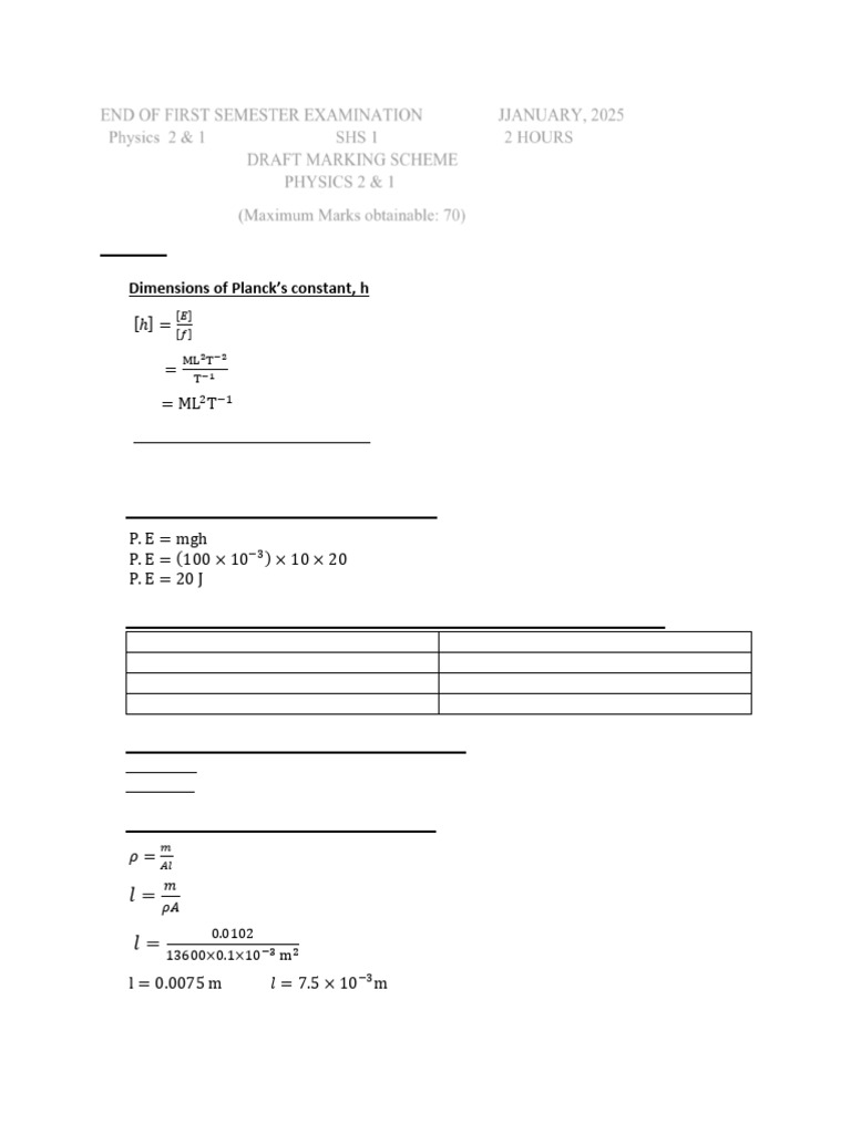 M SCHEME F1 END OF FIRST SEMESTER EXAMINATION JAN 2025_070721 | PDF | Weight | Force
