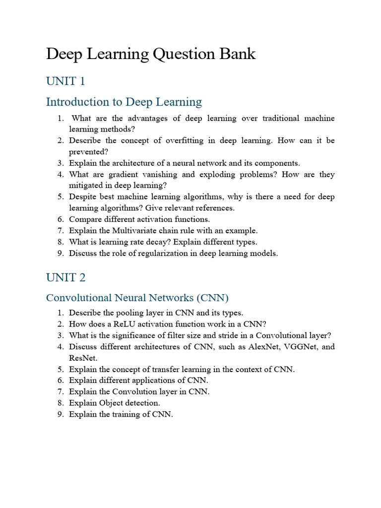 Deep Learning Question Bank | PDF