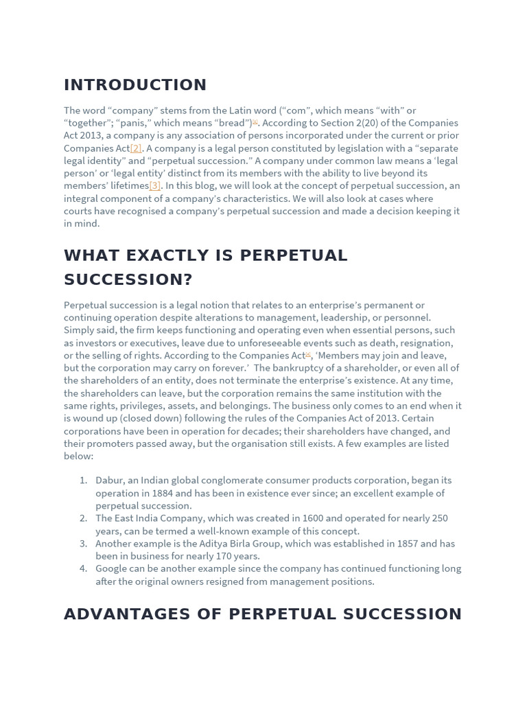 Understanding Perpetual Succession in Companies | PDF | Companies ...
