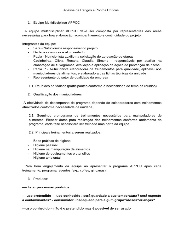 Cópia de Appcc | PDF | Análise de perigos e pontos críticos de controle
