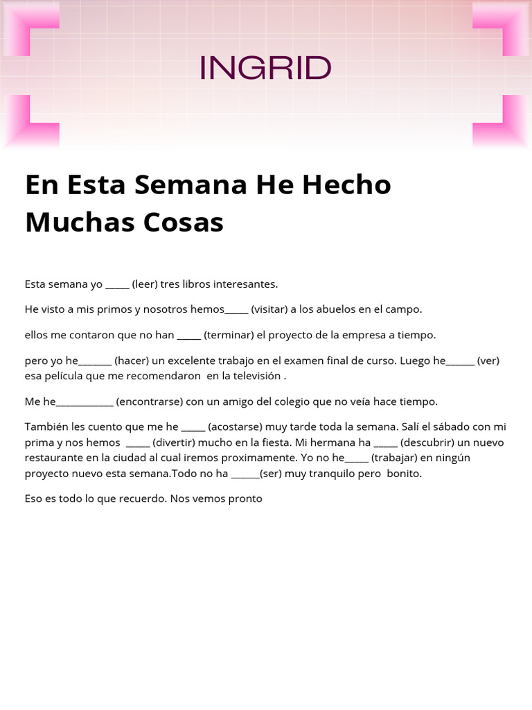 En Esta Semana He Hecho Muchas Cosas Ingrid | PDF