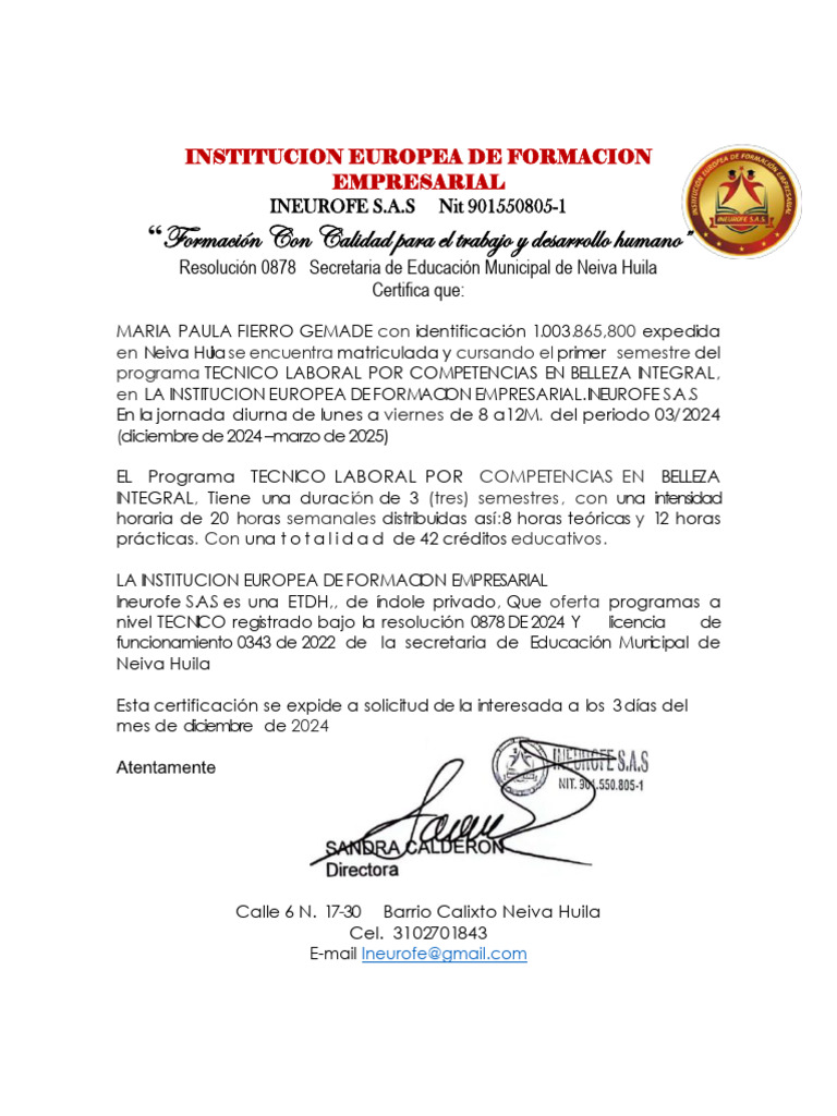 certificado maria paula fierro gemade | PDF