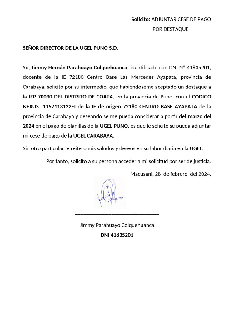 Solicitud ADJUNTAR CESE DE PAGO | PDF