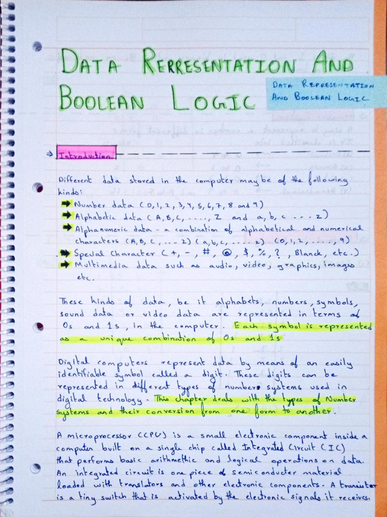 DATA REPRESENTATION AND BOOLEAN LOGIC Part 1 | PDF