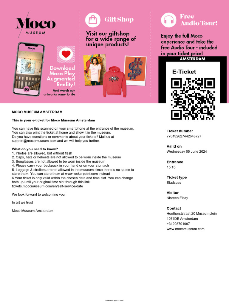 E-Ticket: Moco Museum Amsterdam This Is Your E-Ticket For Moco Museum Amsterdam | PDF