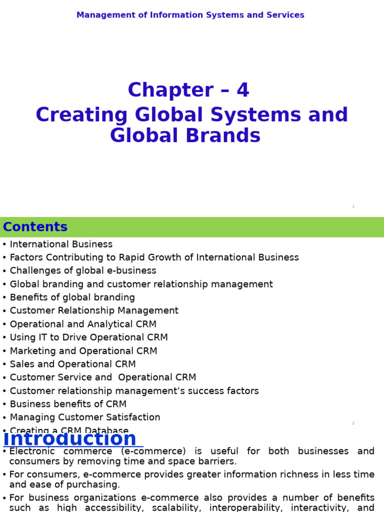 MIS and Services Chapter 4 Creating Global Systems and Global Brands | PDF | Customer ...
