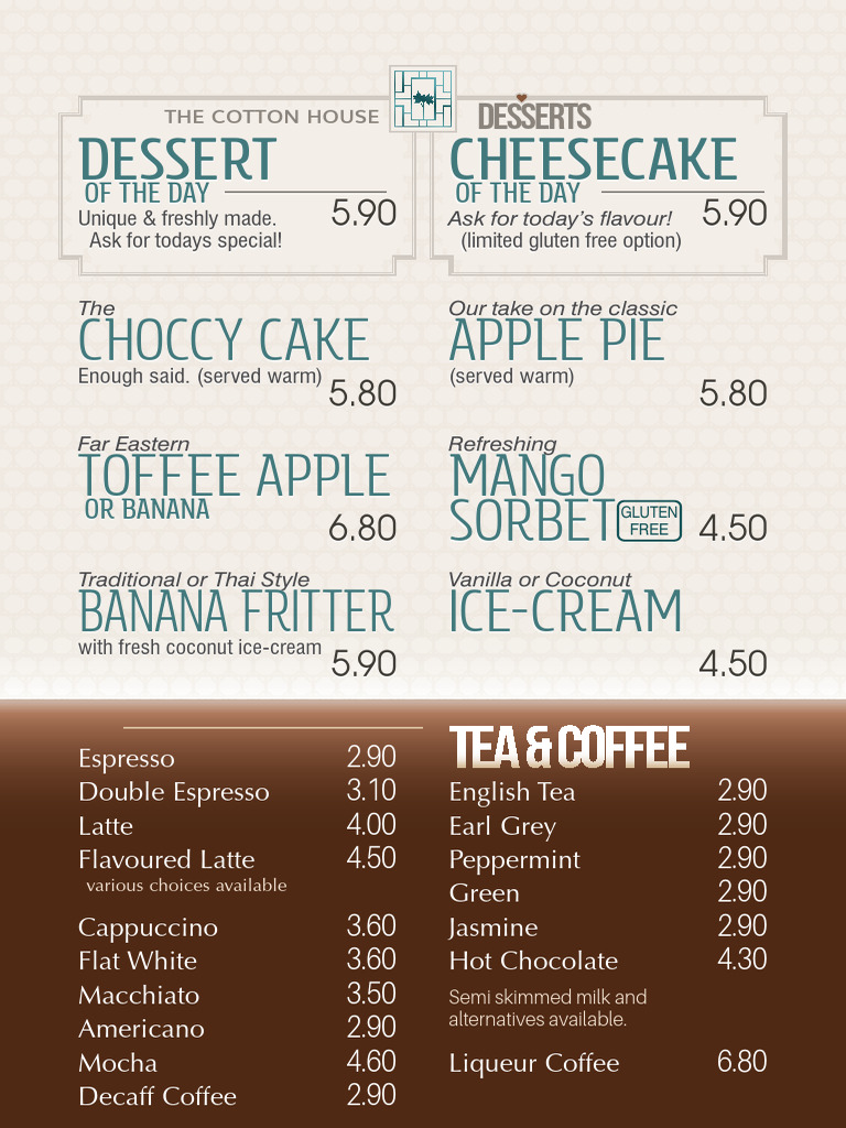 Cotton House Kids Menu & Prices | PDF