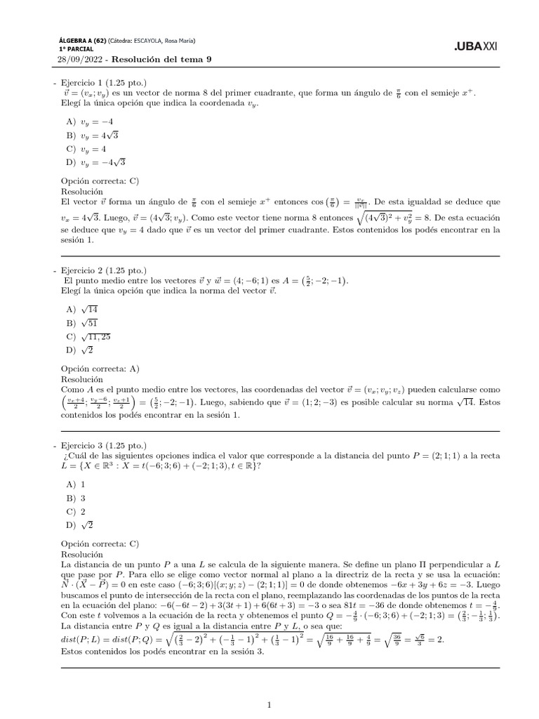 2022 2C 1erp Lgebraa Tema9 Resolucion | PDF | Línea (geometría ...
