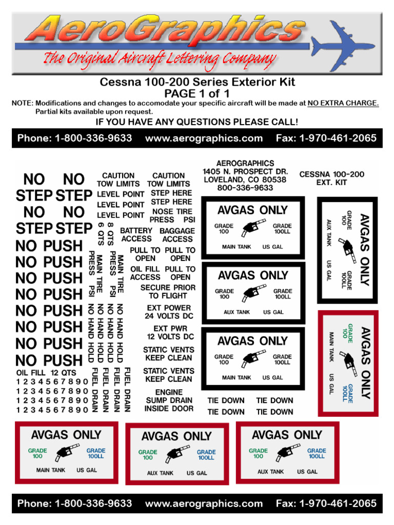 Cessna 100-200 Exterior AeroGraphics Placards | PDF