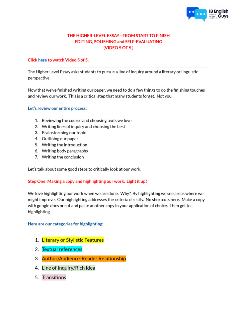 Finalizing Your Higher-Level Essay | PDF | Essays | Paragraph