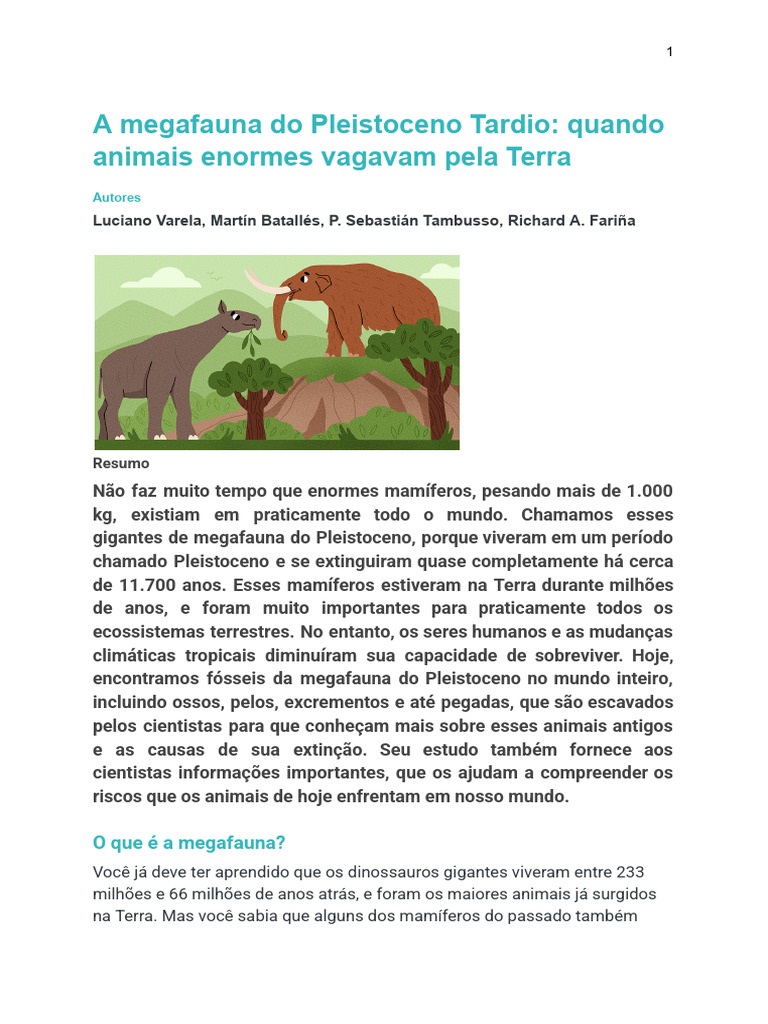 Megafauna do Pleistoceno Tardio | PDF | Megafauna | Extinção