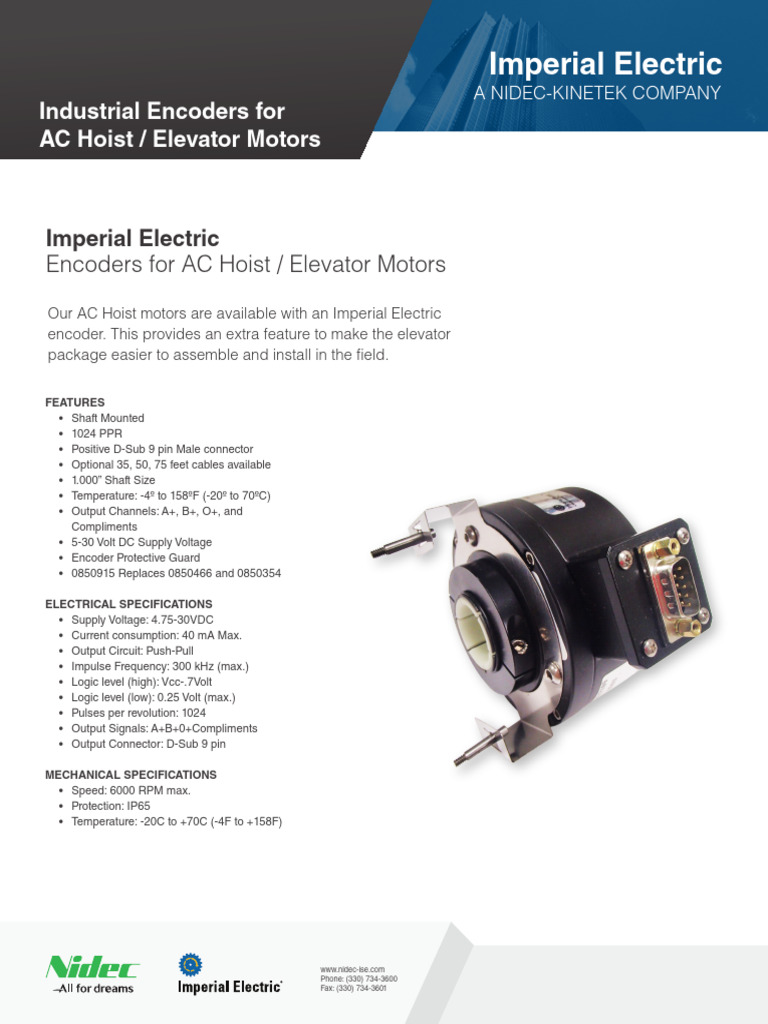 Industrial Encoders For AC Hoist Elevator Motors | PDF | Alternating ...