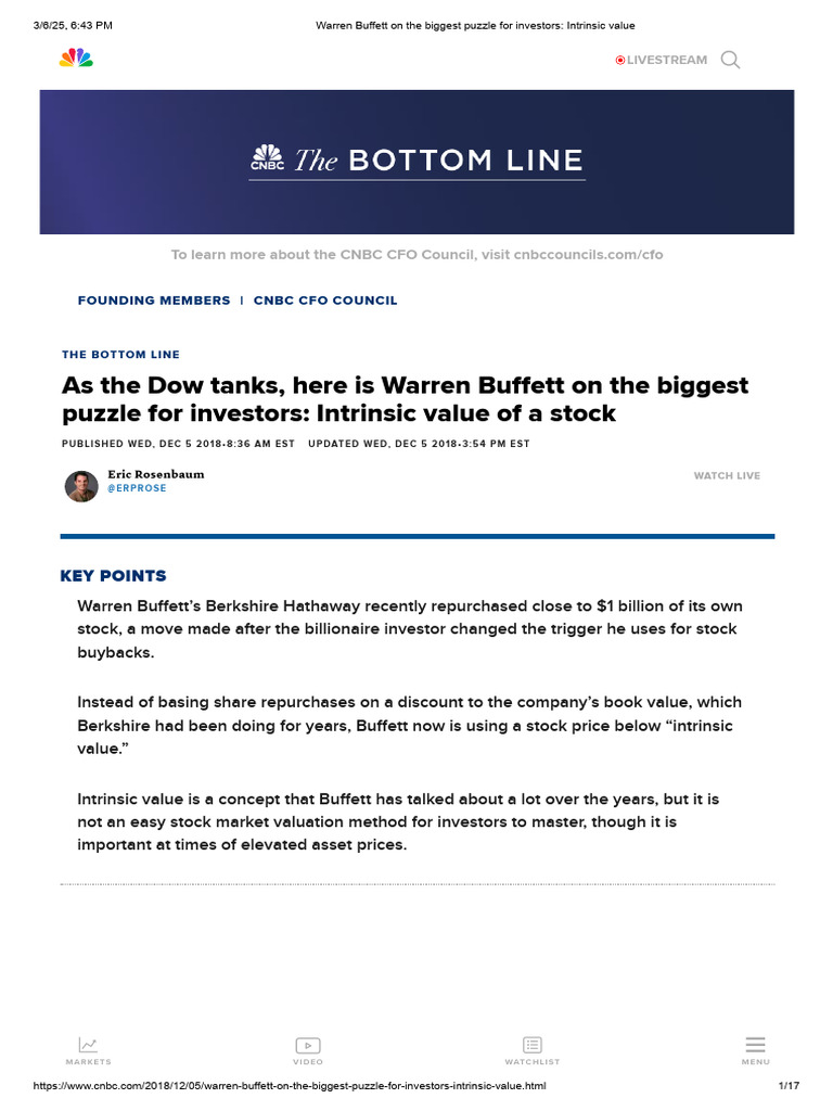 Warren Buffett On The Biggest Puzzle For Investors - Intrinsic Value ...