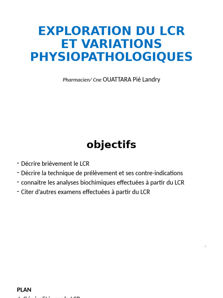 Analyse et Prélèvement du LCR | PDF | Liquide cérébro-spinal | Médecine ...