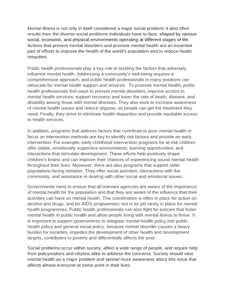 MENTAL HEALTH PRESENTATION | PDF | Mental Health | Mental Disorder