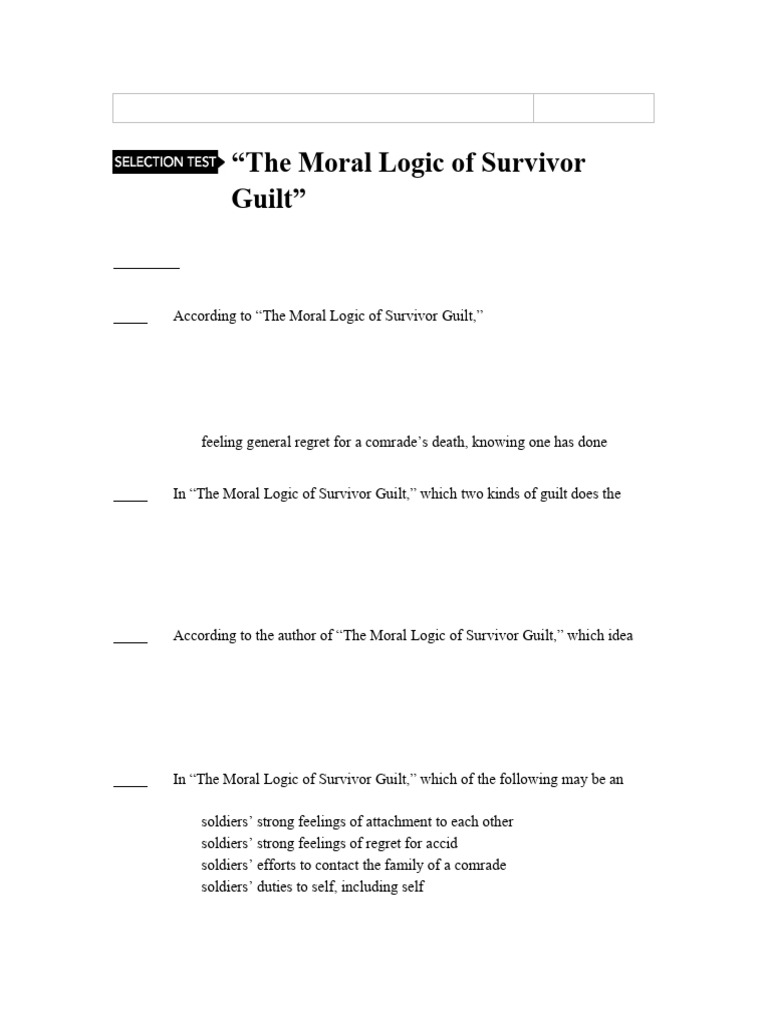 The Moral Logic of Survivor Guilt | PDF | Guilt (Emotion) | Morality